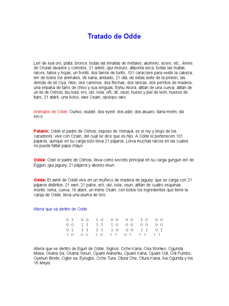 Tratado de Odde: Un documento sobre el Orisha Odde y su papel en la ...
