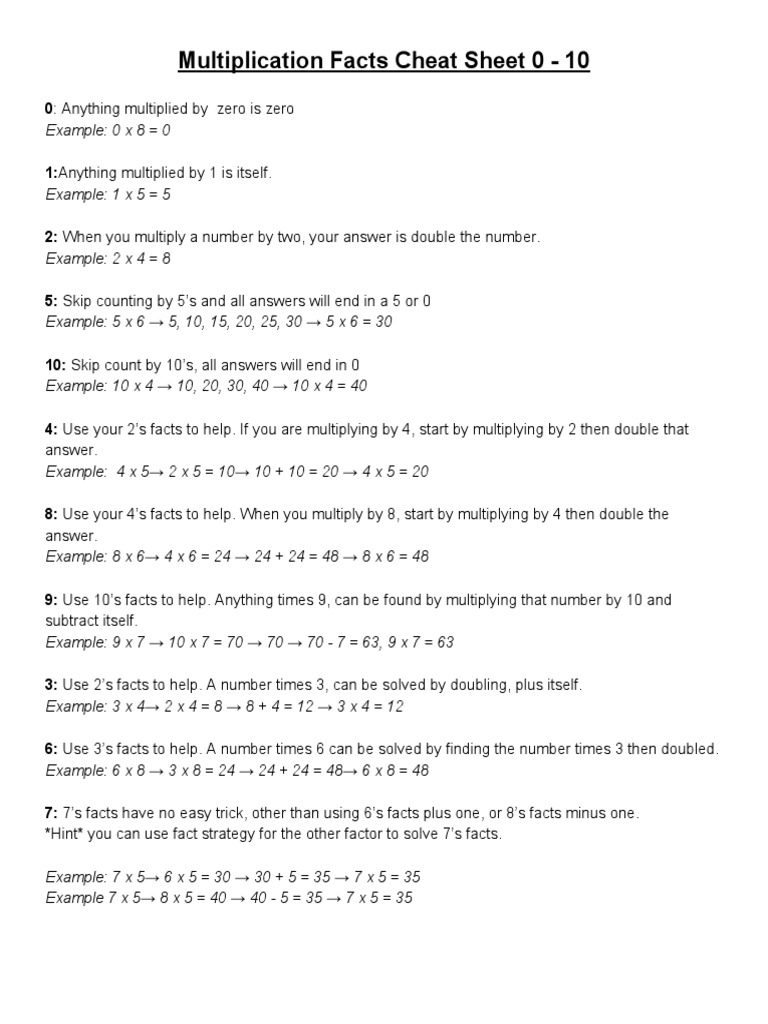 Fact Strategy Cheat Sheet | PDF