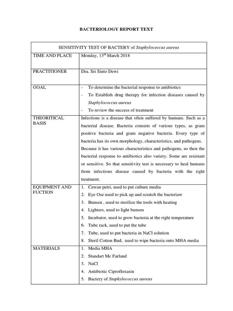 Staphylococcus aureus Sensitivity Report | PDF | Bacteria | Antibiotics