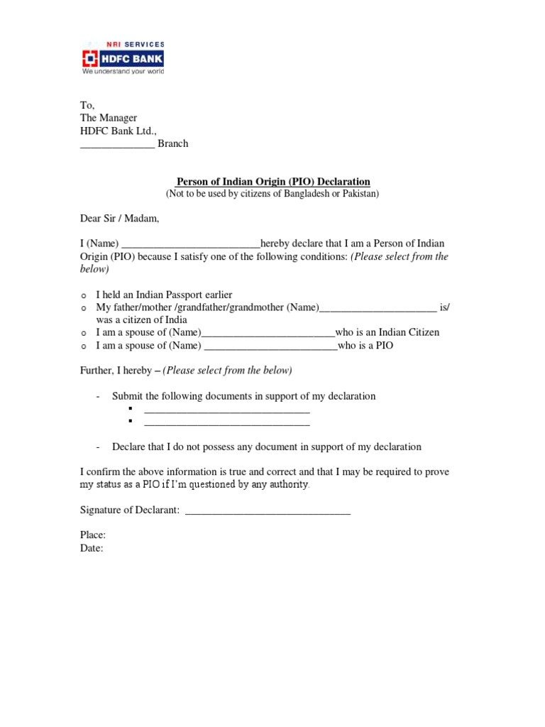 PIO Declaration for HDFC Bank | PDF | Career & Growth