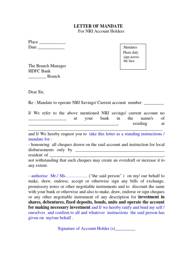 Mandate Letter Form | PDF | Negotiable Instrument | Transaction Account