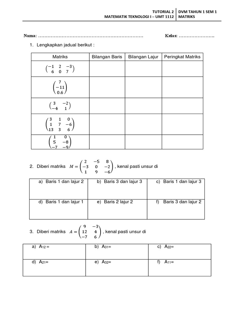 Tutorial Matriks UMT 1112 | PDF