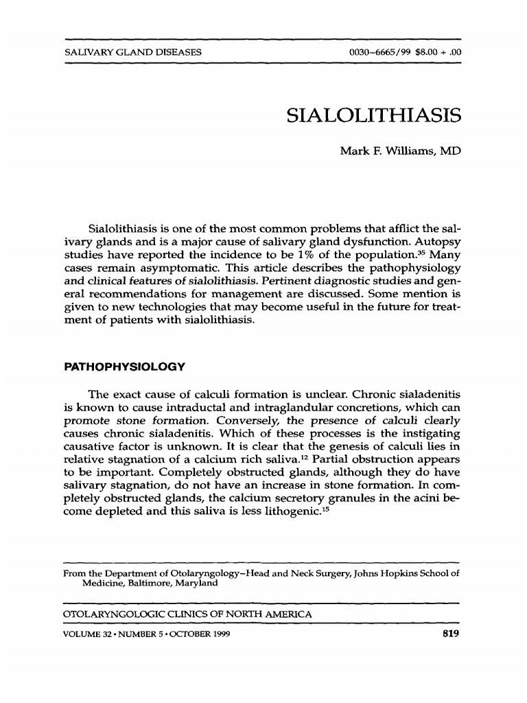 Sialolithiasis Williams 1999 | PDF | Animal Anatomy | Human Anatomy