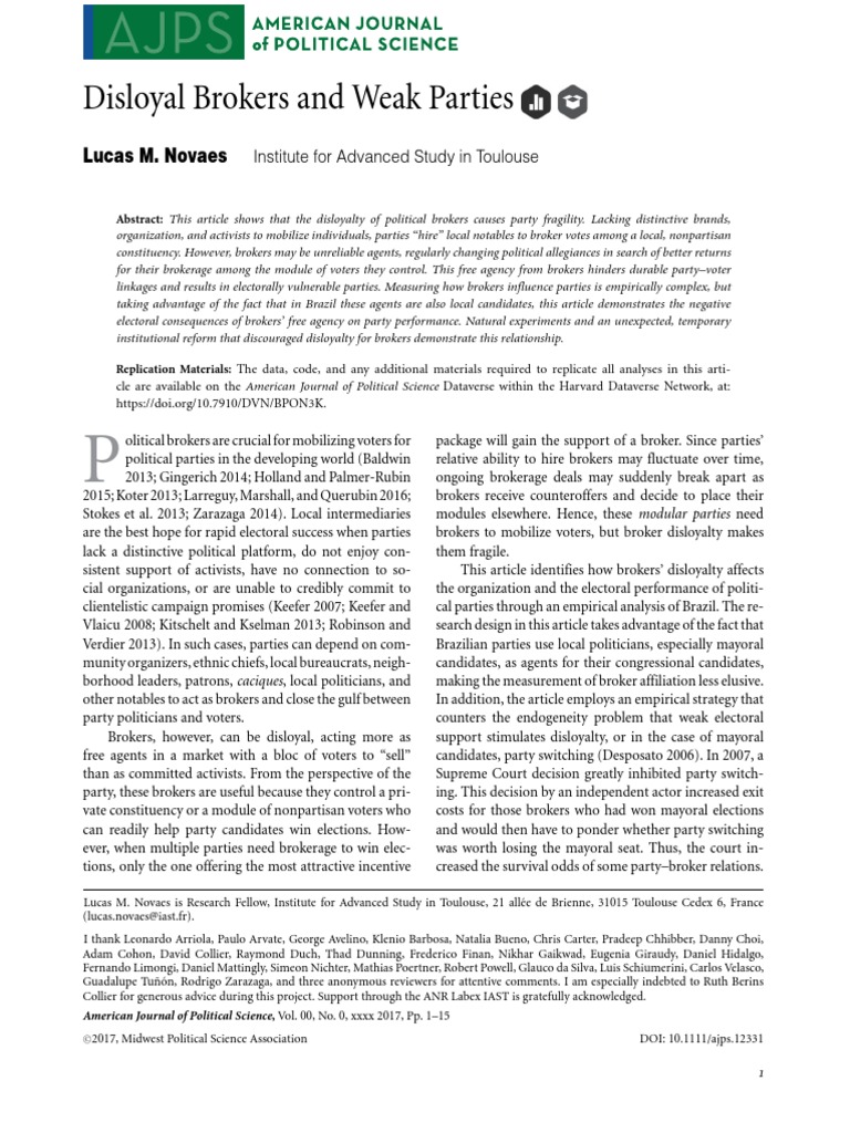 Disloyal Brokers and Weak Parties | PDF | Elections | Government