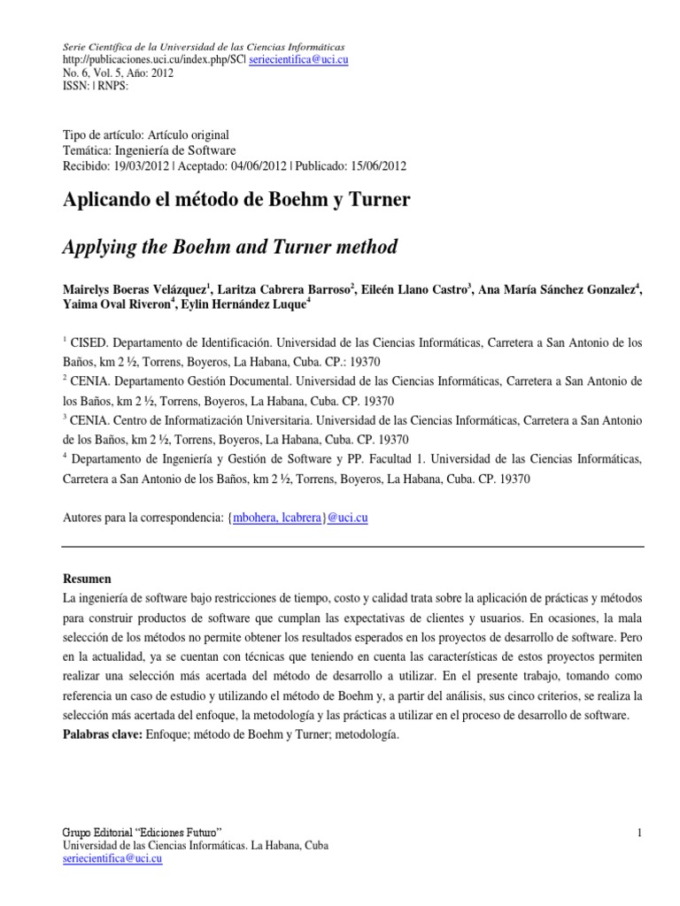 Aplicando El Método de Boehm y Turner. Applying The Boehm and Turner ...