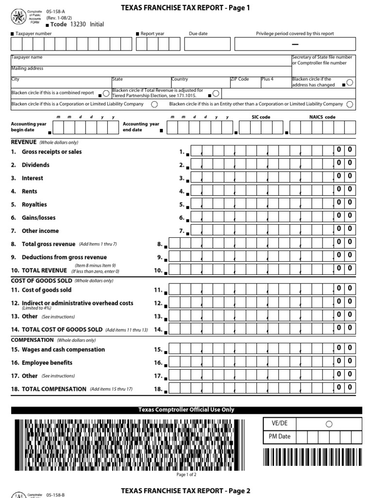 Texas Form 05-158 Instructions 2024 | PDF | Revenue | Taxpayer
