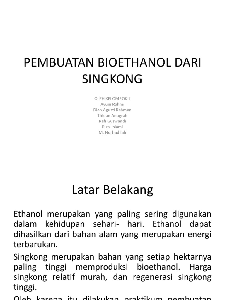 Pembuatan Bioethanol Dari Singkong | PDF