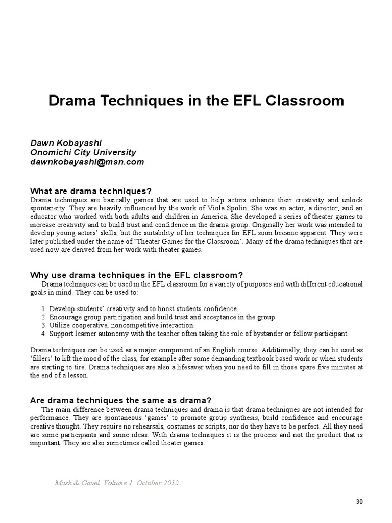 Drama Techniques in The EFL Classroom | PDF | English As A Second Or ...
