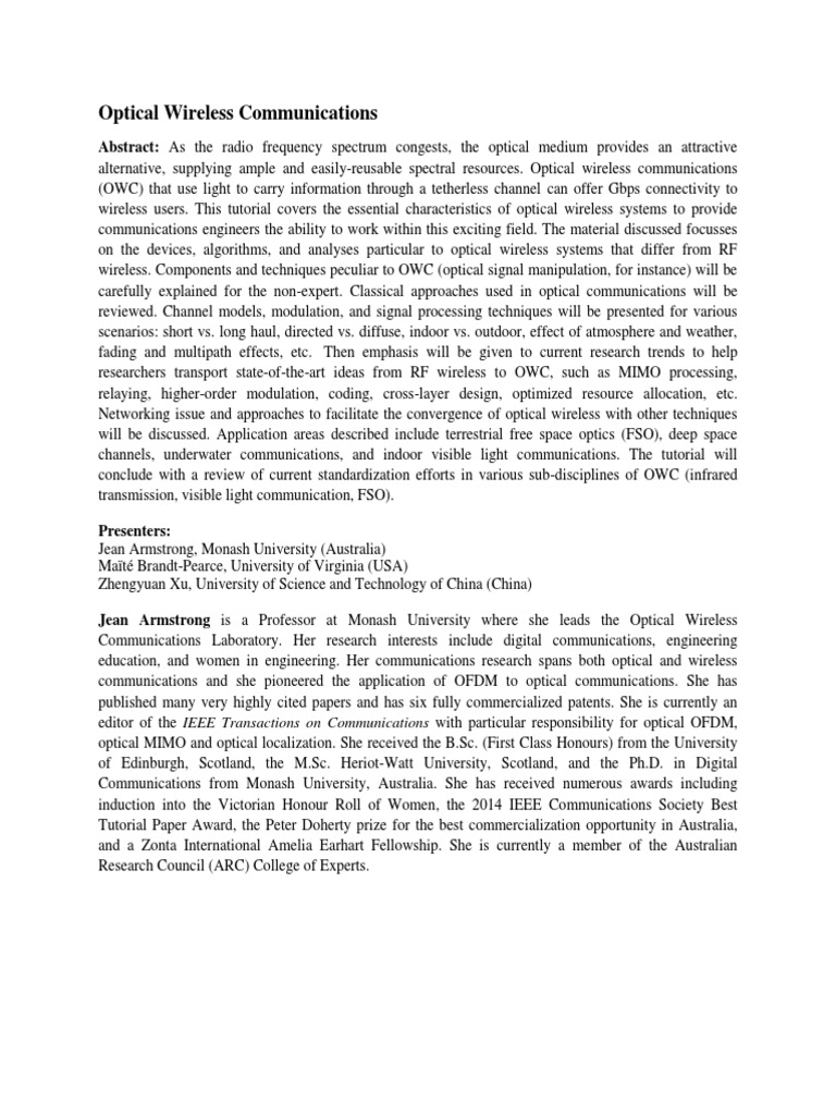Optical Wireless Communications | PDF | Wireless | Institute Of Electrical And Electronics Engineers