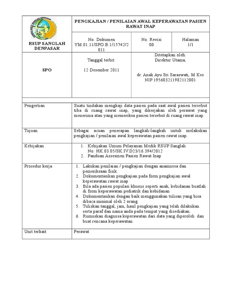 Pengkajian Penilaian Awal Keperawatan Pasien Rawat Inap | PDF