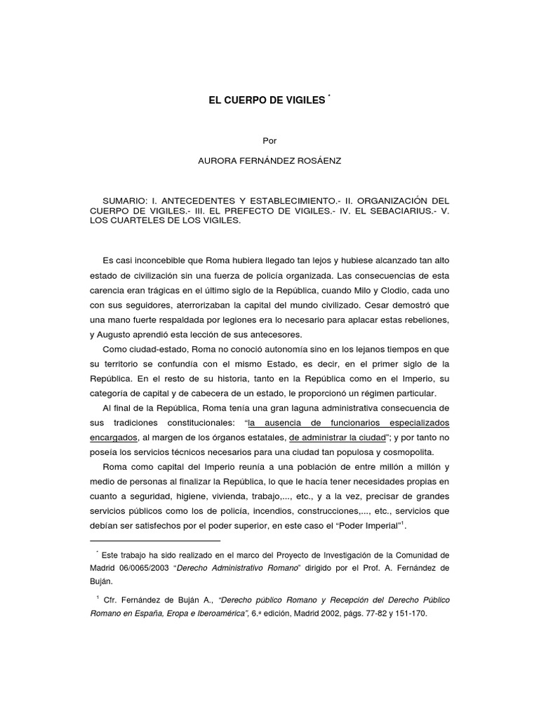 Organización del Cuerpo de Vigiles en Roma | PDF | Augusto | Roma antigua