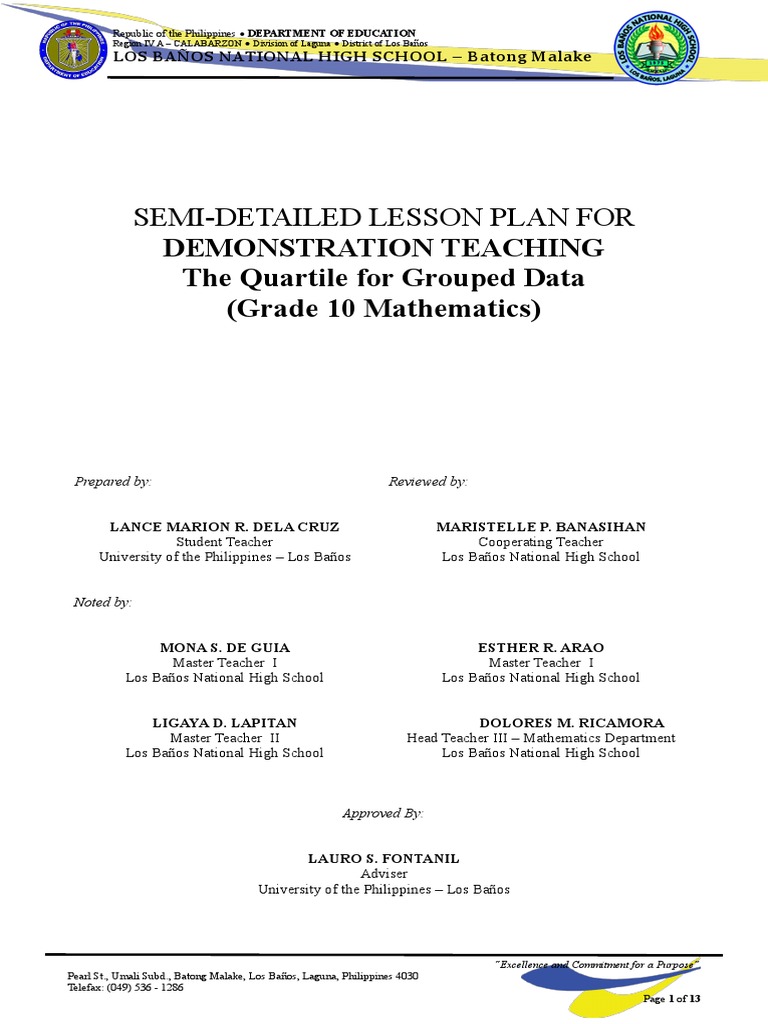 Final Demo Lesson Plan | PDF | Median | Quartile