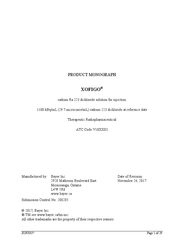 Xofigo: Product Monograph | PDF | Health Sciences | Clinical Medicine
