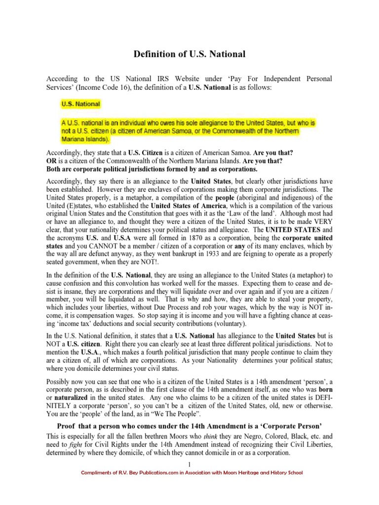 Understanding U.S. National Status | PDF | Fourteenth Amendment To The ...
