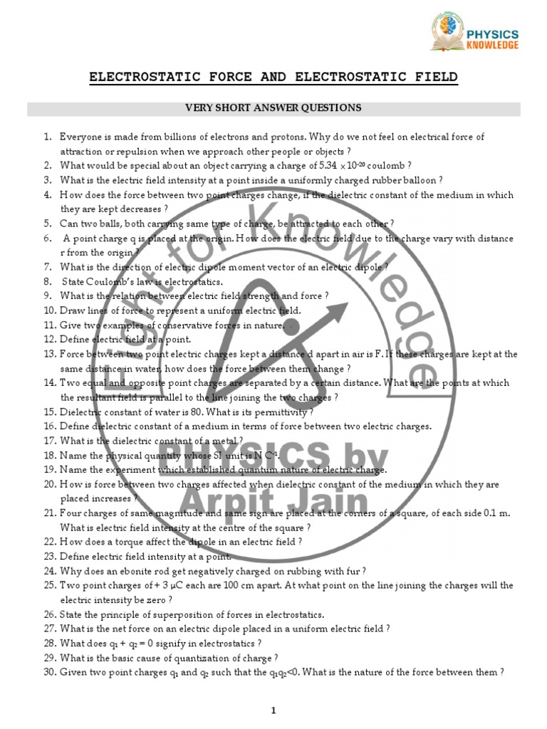Electrostatic Force and Field Concepts | PDF | Electric Field ...