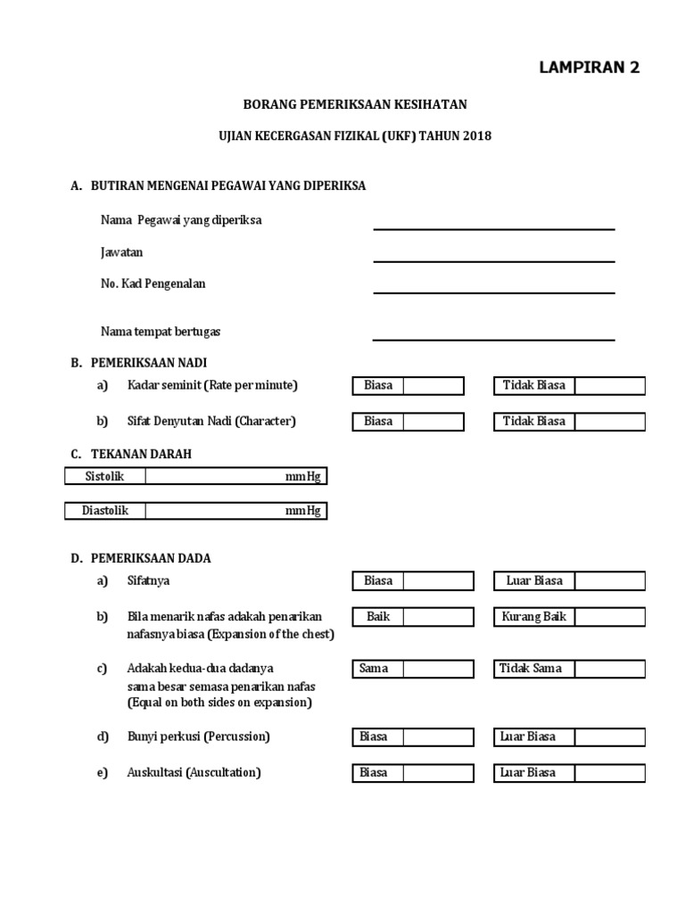 Lampiran 2 Borang Pemeriksaan Kesihatan | PDF