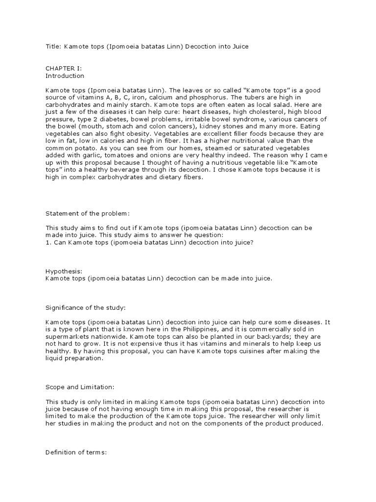 Kamote Tops (Ipomoeia Batatas Linn) Decoction Into Juice | PDF | Sweet ...