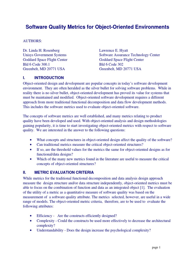 Software Quality Metrics for OO Design | PDF | Inheritance (Object Oriented Programming) | Class ...