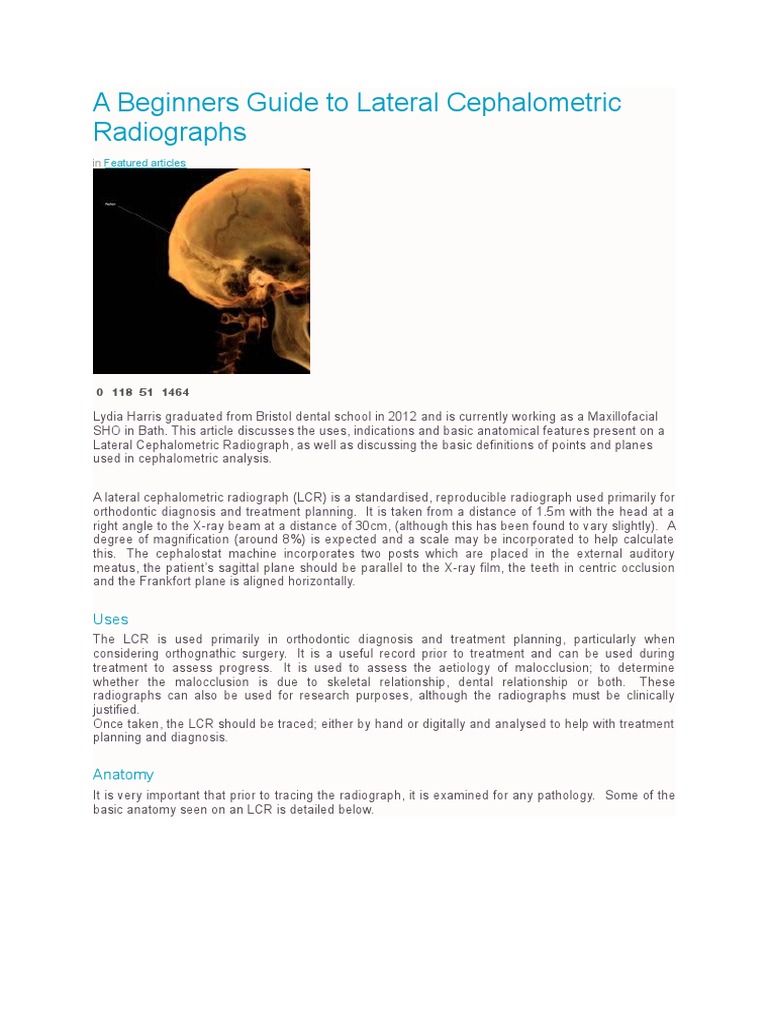 Lateral Cephalometric Radiographs Guide | PDF | Orthodontics | Animal ...