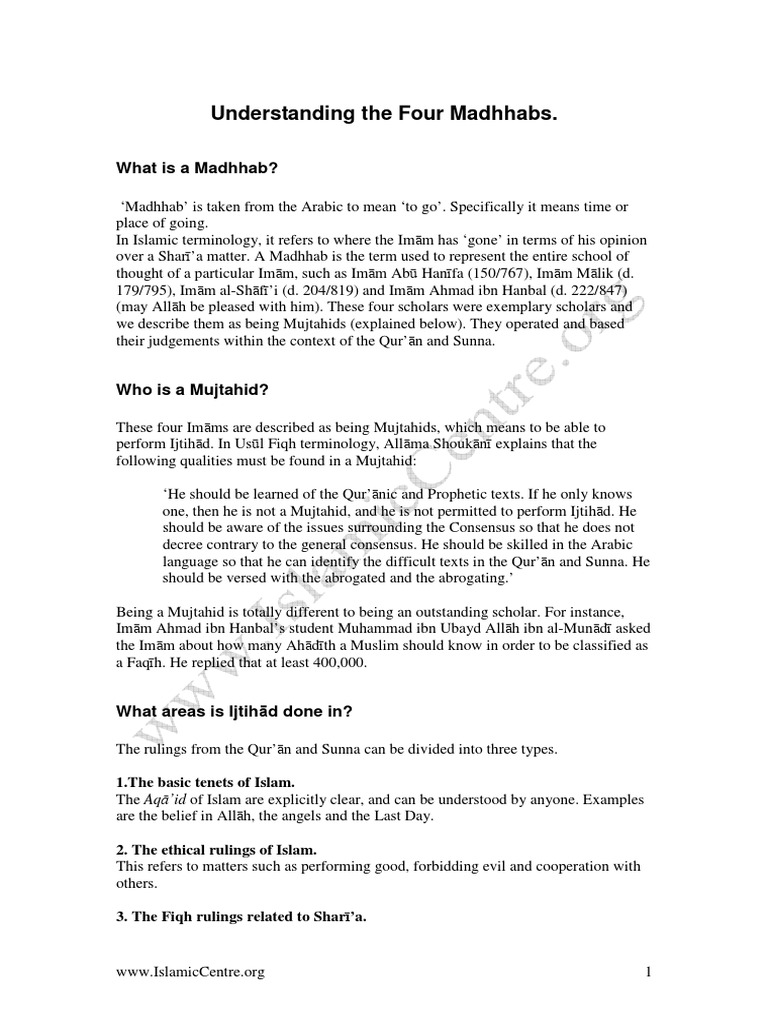 Understanding the Four Madhhabs in Islam | PDF | Hadith | Quran