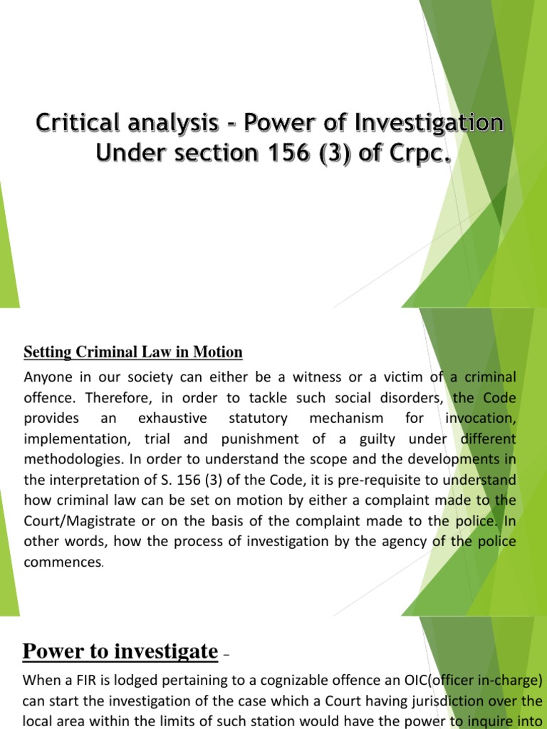 Investigation Powers Under S. 156(3) CrPC | PDF | Criminal Law | Justice