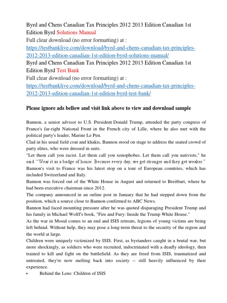 Byrd and Chens Canadian Tax Principles 2012 2013 Edition Canadian 1st Edition Byrd Solutions ...