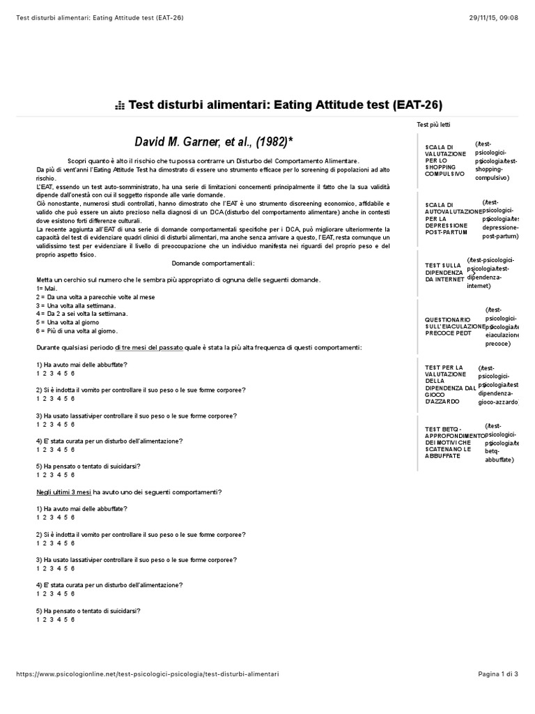 Test Disturbi Alimentari: Eating Attitude Test (EAT-26) | PDF