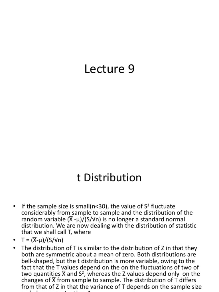 Lecture 9 - Statistics | PDF | Normal Distribution | Degrees Of Freedom ...