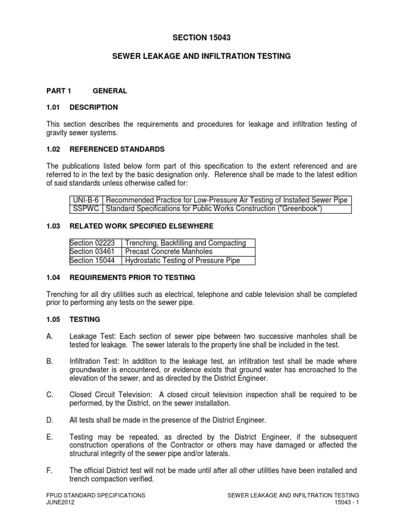 Sewer Leakage & Infiltration Testing | PDF | Sanitary Sewer | Leak