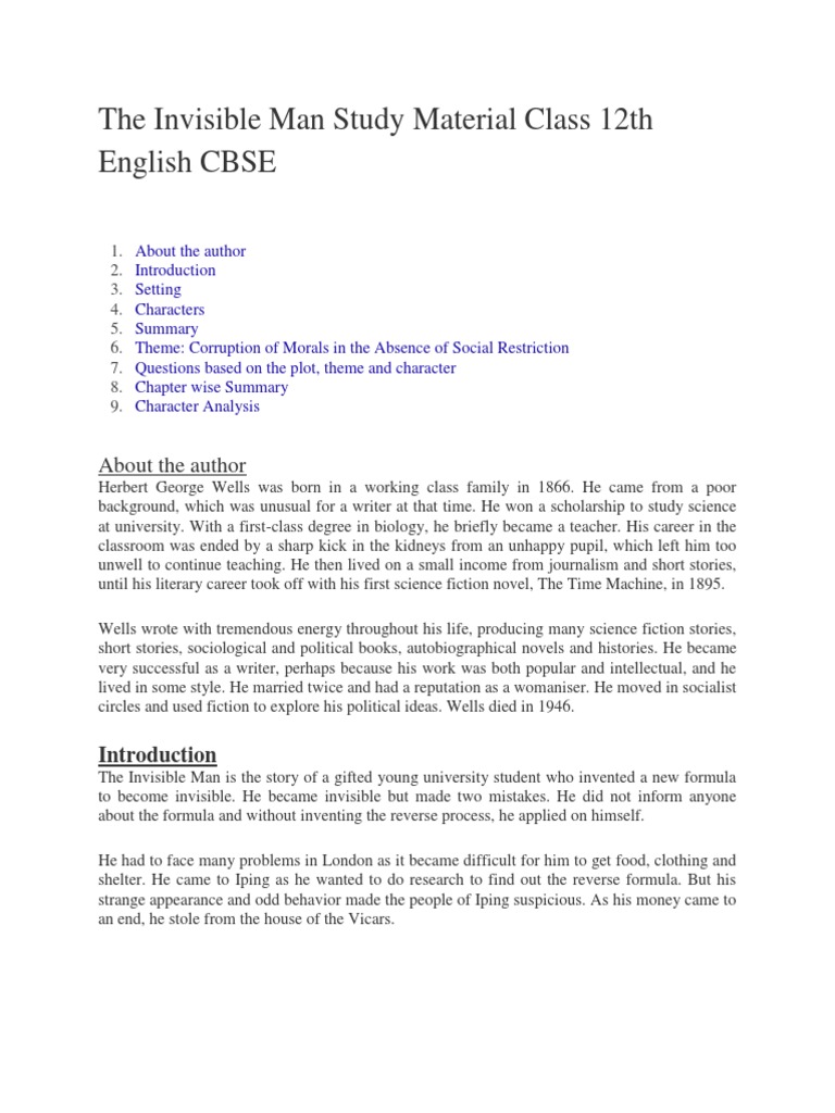 The Invisible Man Study Guide | PDF | The Invisible Man