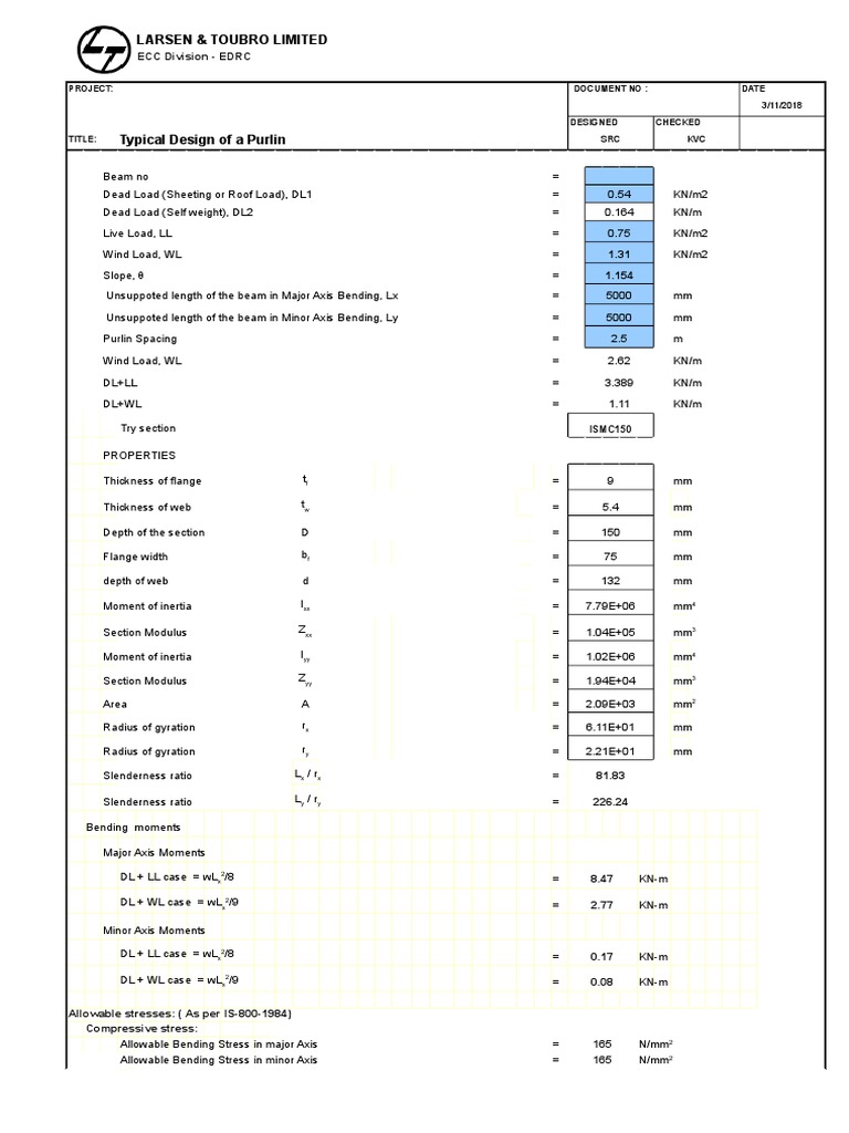 Purlin Design IS800-1984 | PDF | Bending | Beam (Structure)