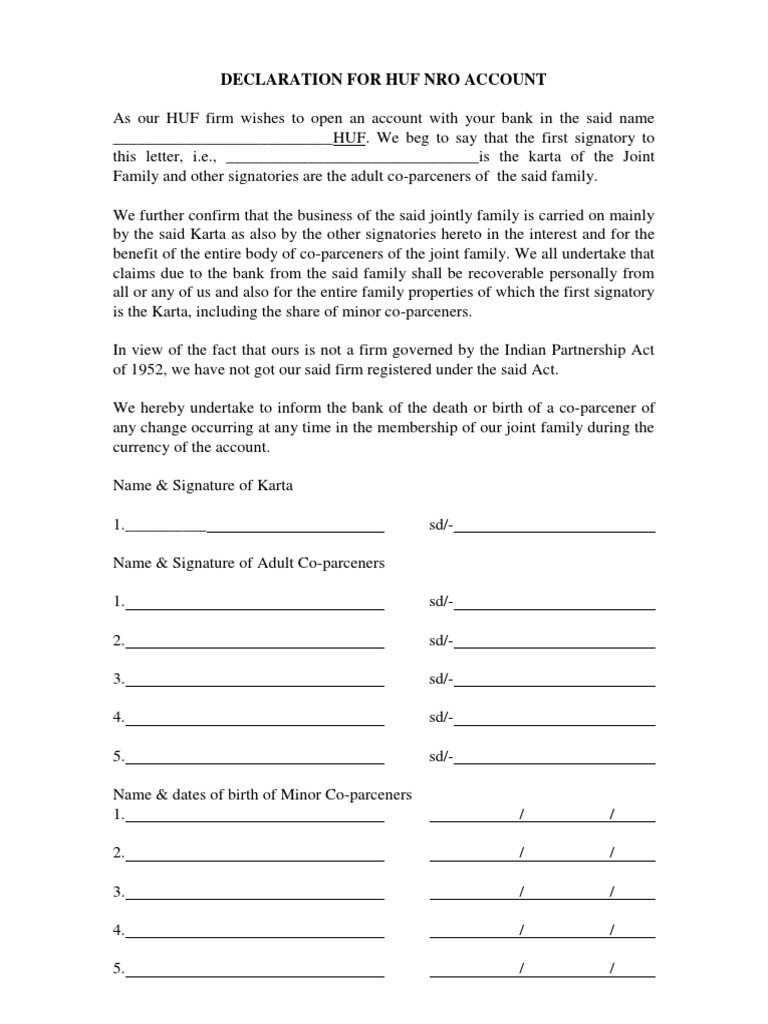 HUF CCB Declaration | PDF