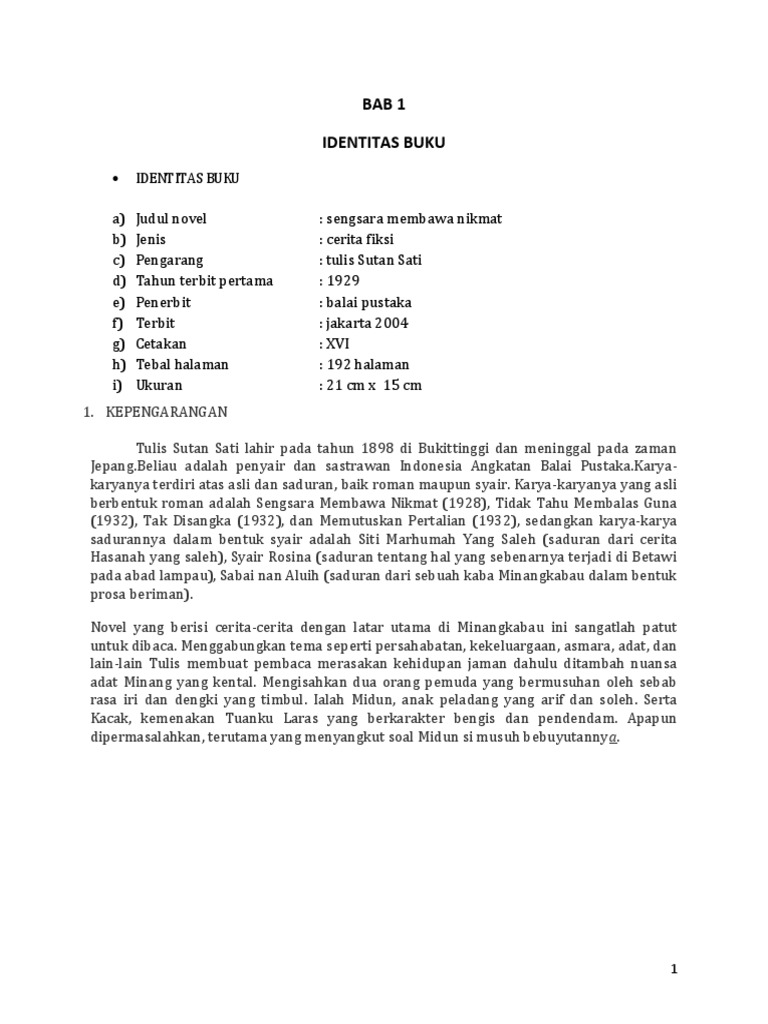 Ringkasan Novel Sengsara Membawa Nikmat | PDF