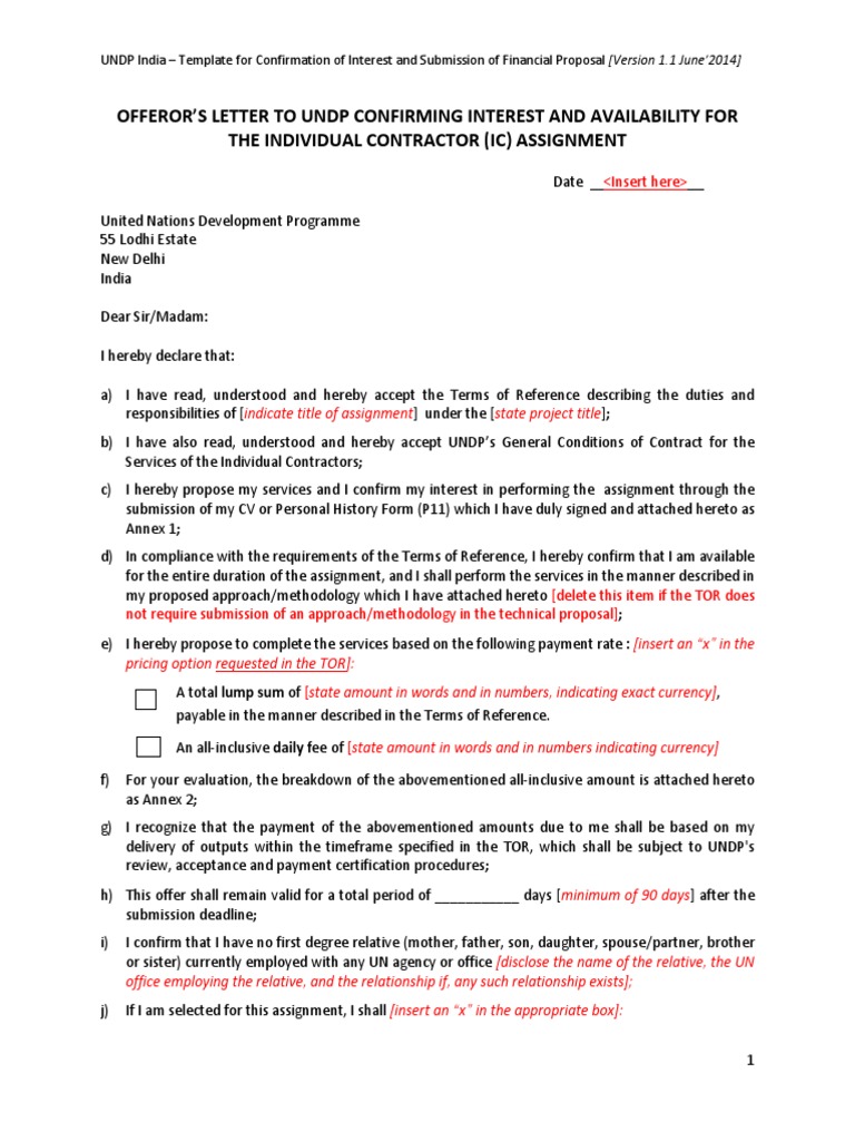 UNDP Proposal Confirmation Template | PDF | United Nations Development ...