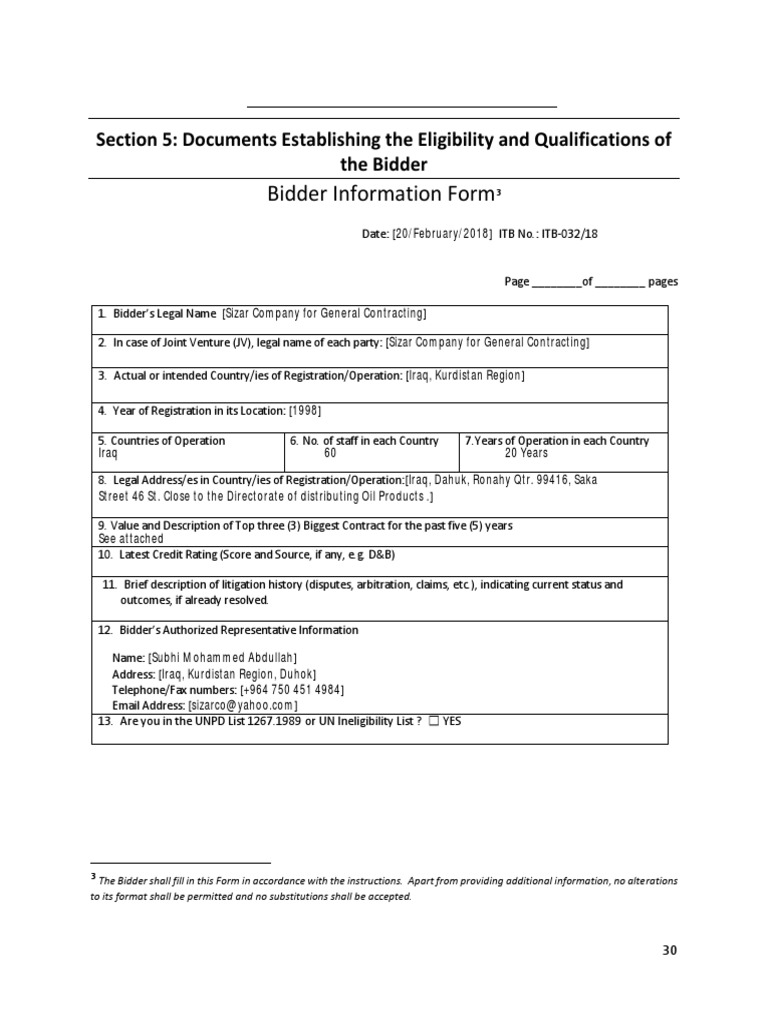 Bidder Information Form | PDF | Specification (Technical Standard ...