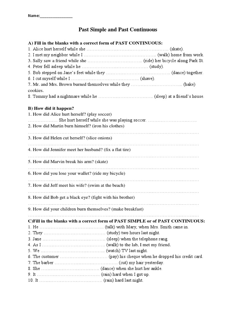 Past Simple vs. Past Continuous Worksheet | PDF