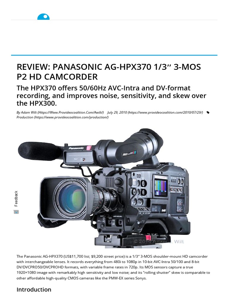 Panasonic AG-HPX370 Camcorder Review | PDF | Camera Lens | Zoom Lens