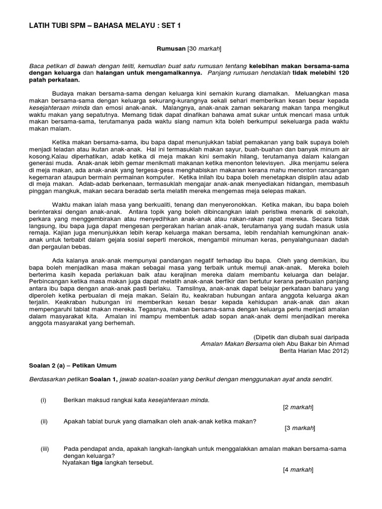 Latih Tubi BM Spm-Set 1 | PDF