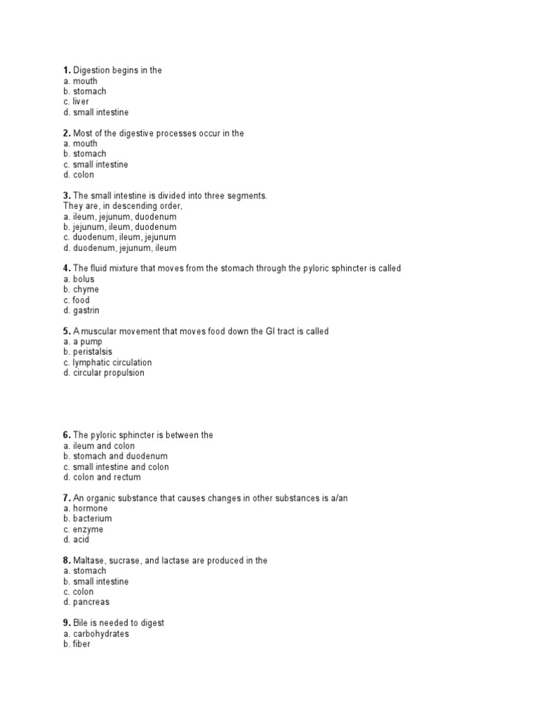 Nutrition Quiz and Digestive System Review | PDF | Wellness ...