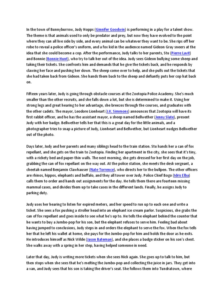 Synopsis For Zootopia | PDF | Nature | Leisure