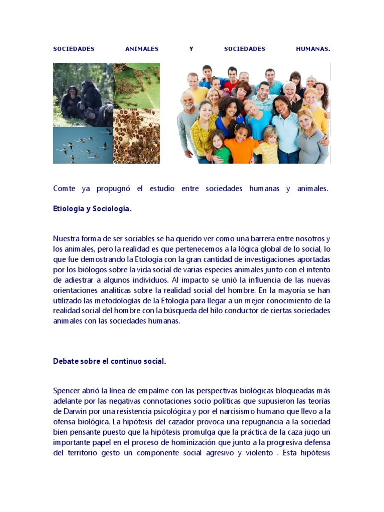 Sociedades Animales y Sociedades Humanas | PDF | Familia | Sociedad