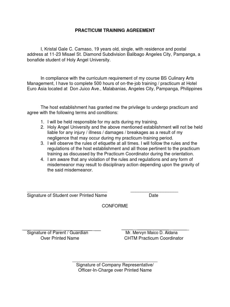Practicum Training Agreement - Ojt | PDF
