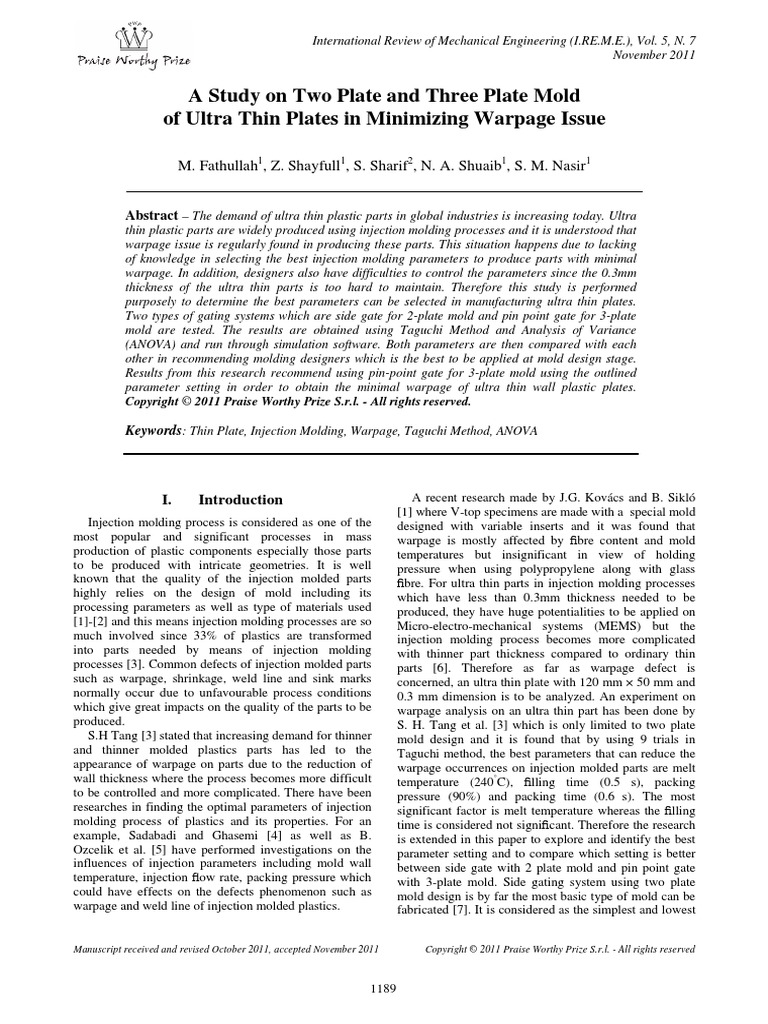 A Study On Two Plate and Three Plate Mol PDF | PDF | Analysis Of ...