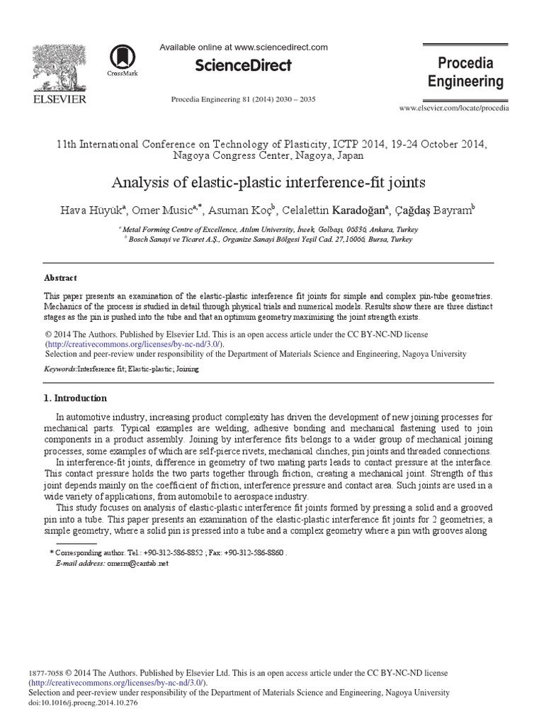 Analysis of Elastic-Plastic Interference-Fit Joints | PDF | Friction ...