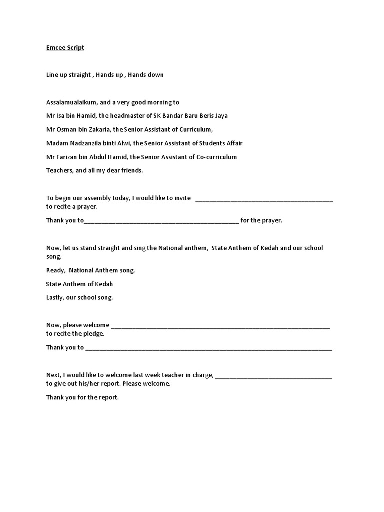 Assembly Emcee Script | PDF