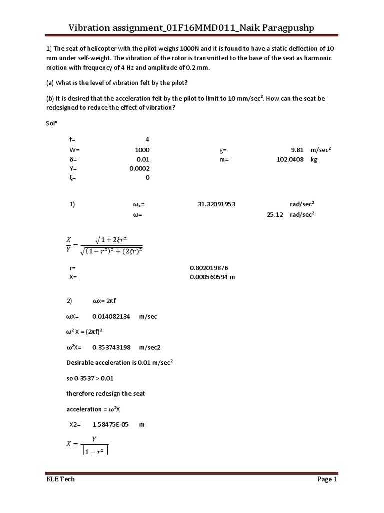 Vibration Assignment - 01F16MMD011 - Naik Paragpushp | PDF | Mechanics | Physics