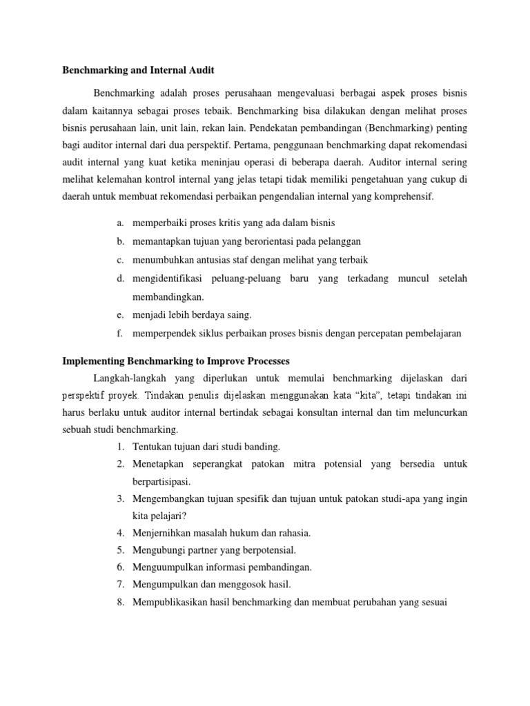 Benchmarking and Internal Audit | PDF