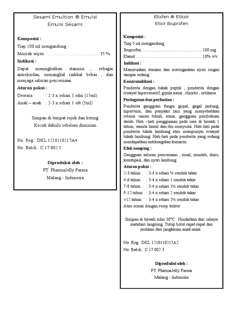 Brosur Emulsi Dan Eliksir | PDF