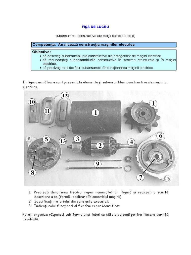 Fisa de Lucru Componente Masini Electrice | PDF