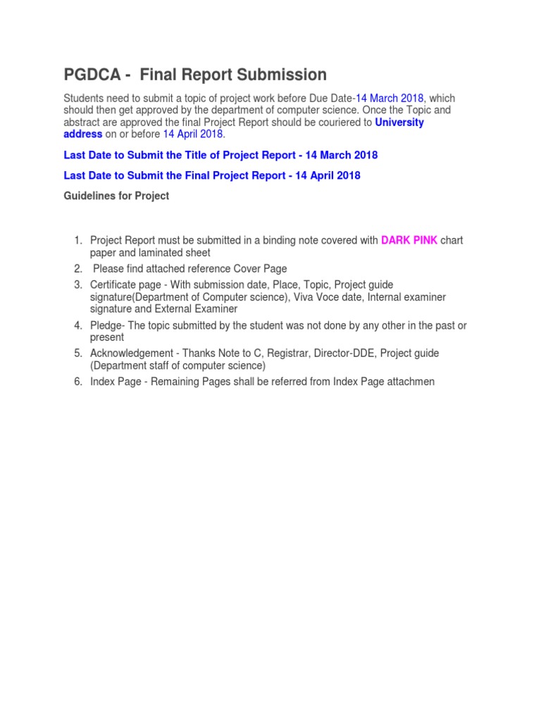 PGDCA Project Report Submission Guidelines | PDF